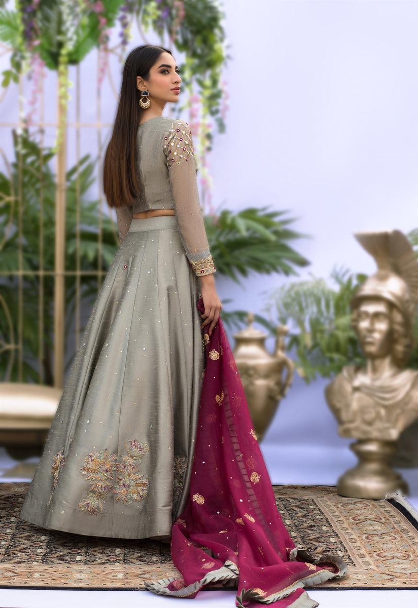 Grey and Magenta Lenga Choli | Women Dresses Pakistani – wahajmkhan